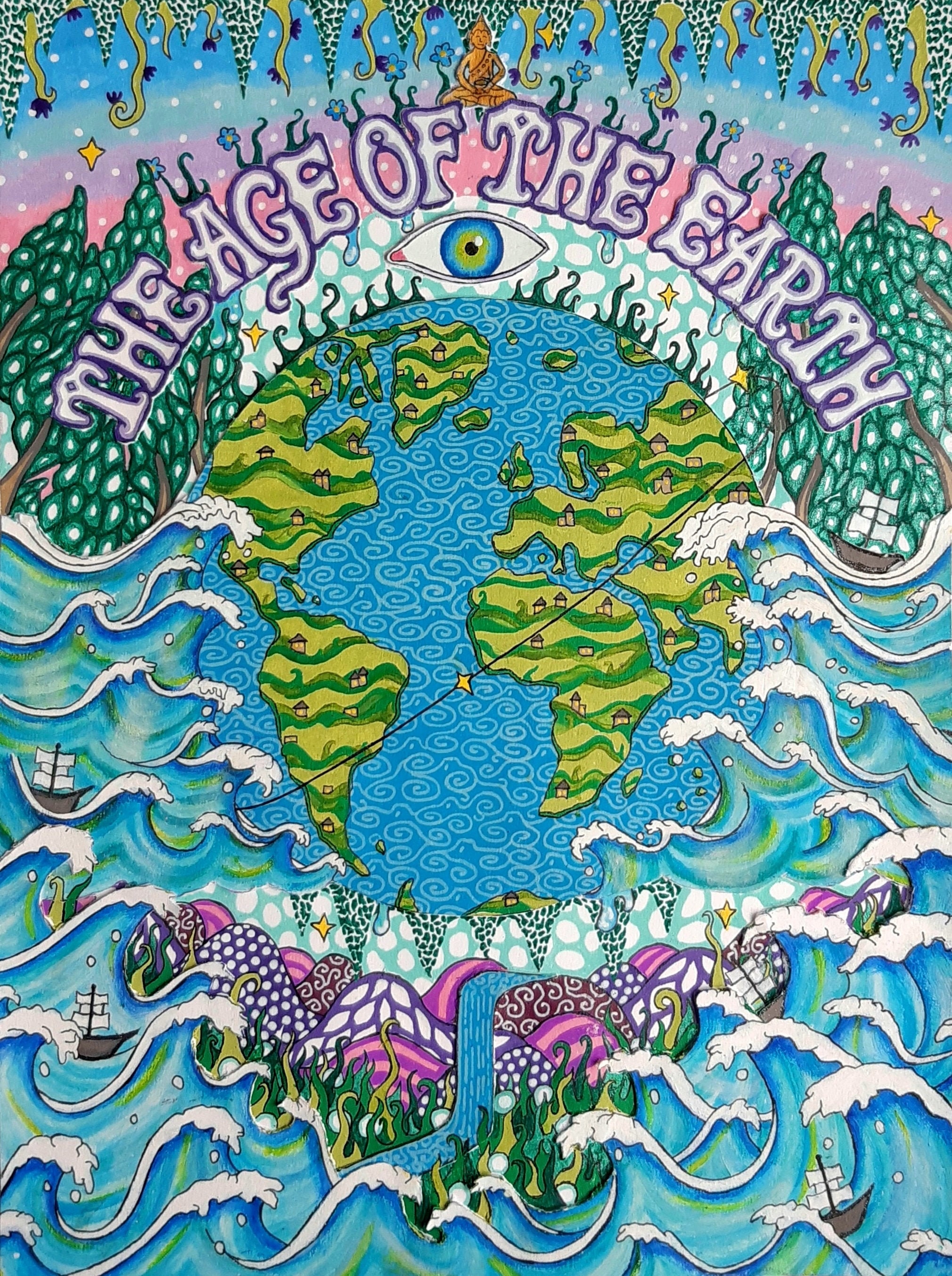 Psychedelic Earth Poster A2 Size acrylic Painting - Etsy