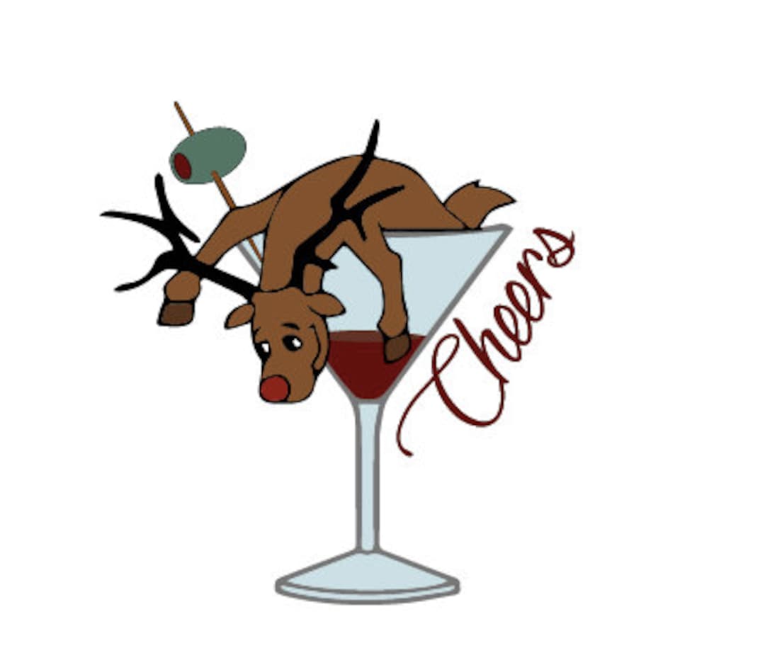 Vintage Reindeer Retro Old Fashioned Drunk Reindeer Martini Wine Glass ...
