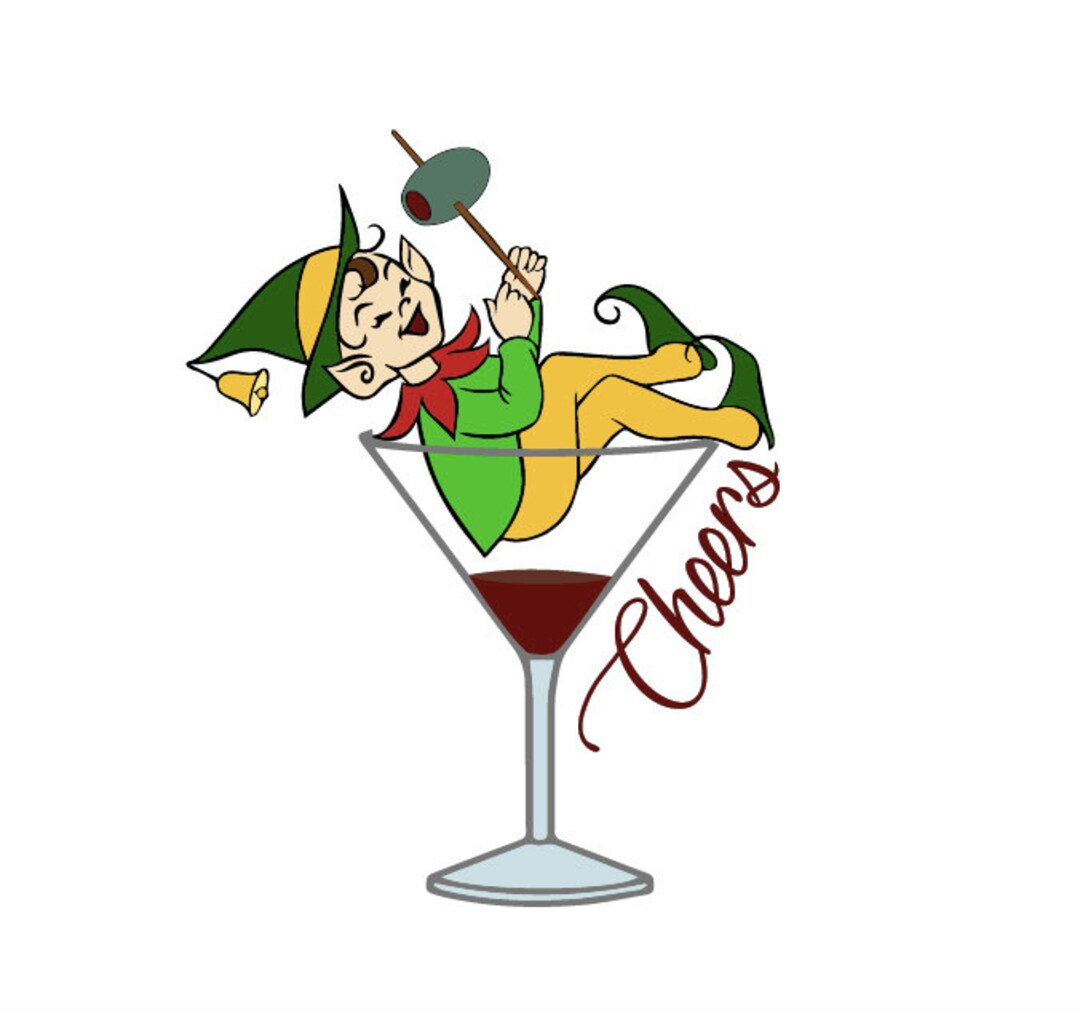 Vintage Santa Claus Elf Retro Old Fashioned Drunk Elf Martini Wine ...