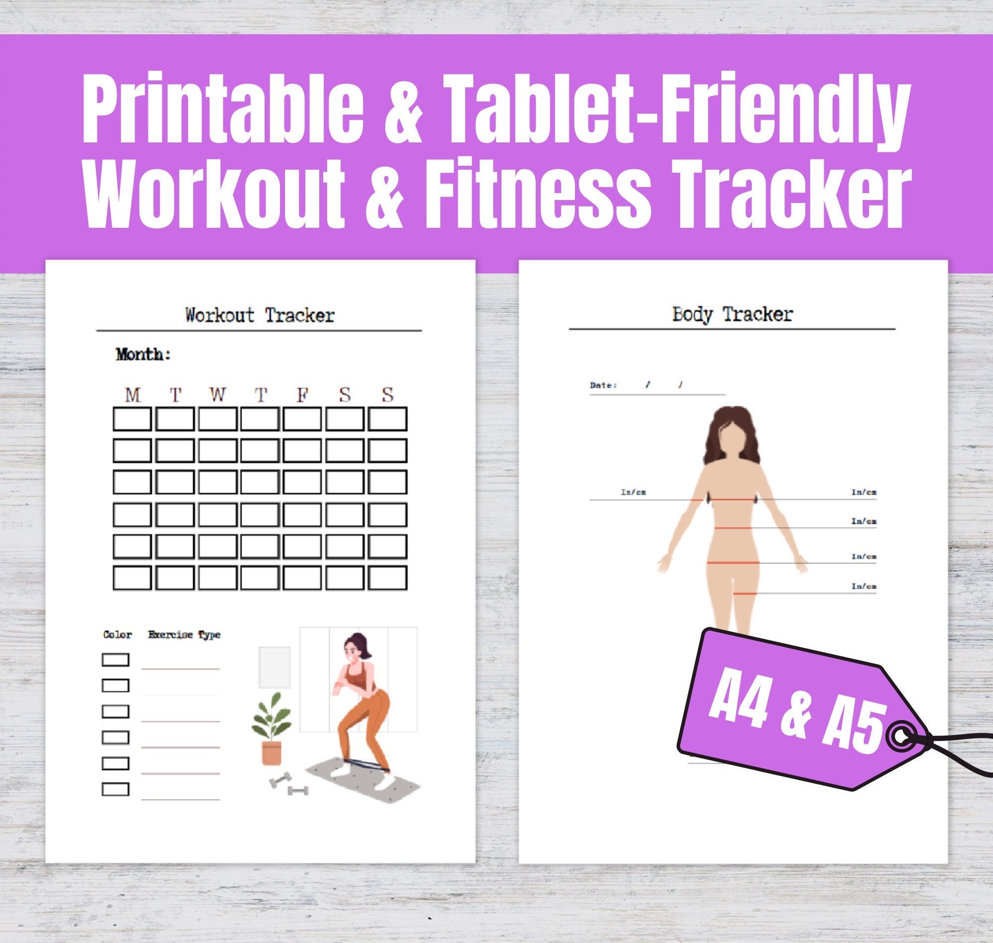 Workout and Body Tracker Printable and Tablet Friendly in A4 | Etsy