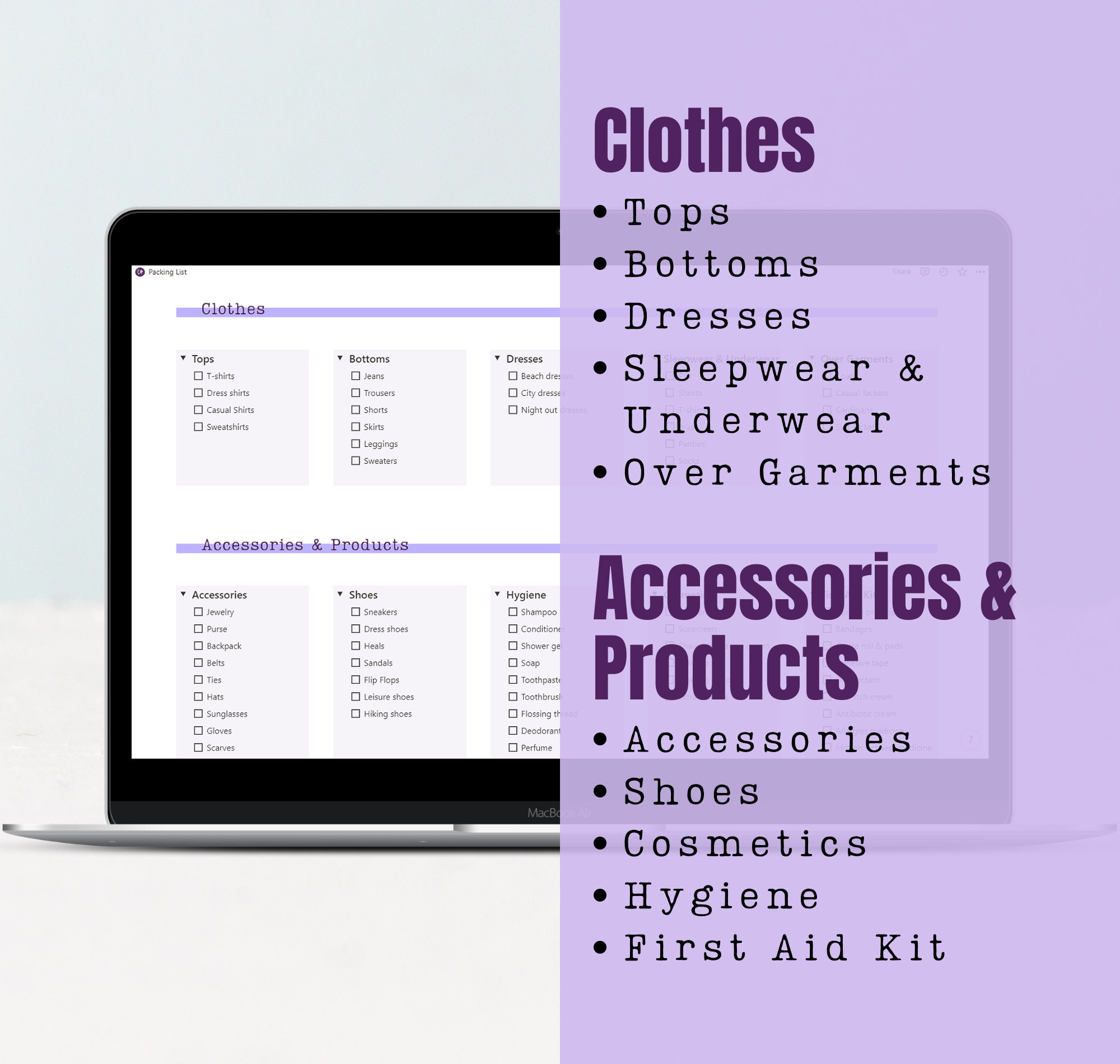 Travel Packing Checklist Notion Template for Every Type of Destination ...