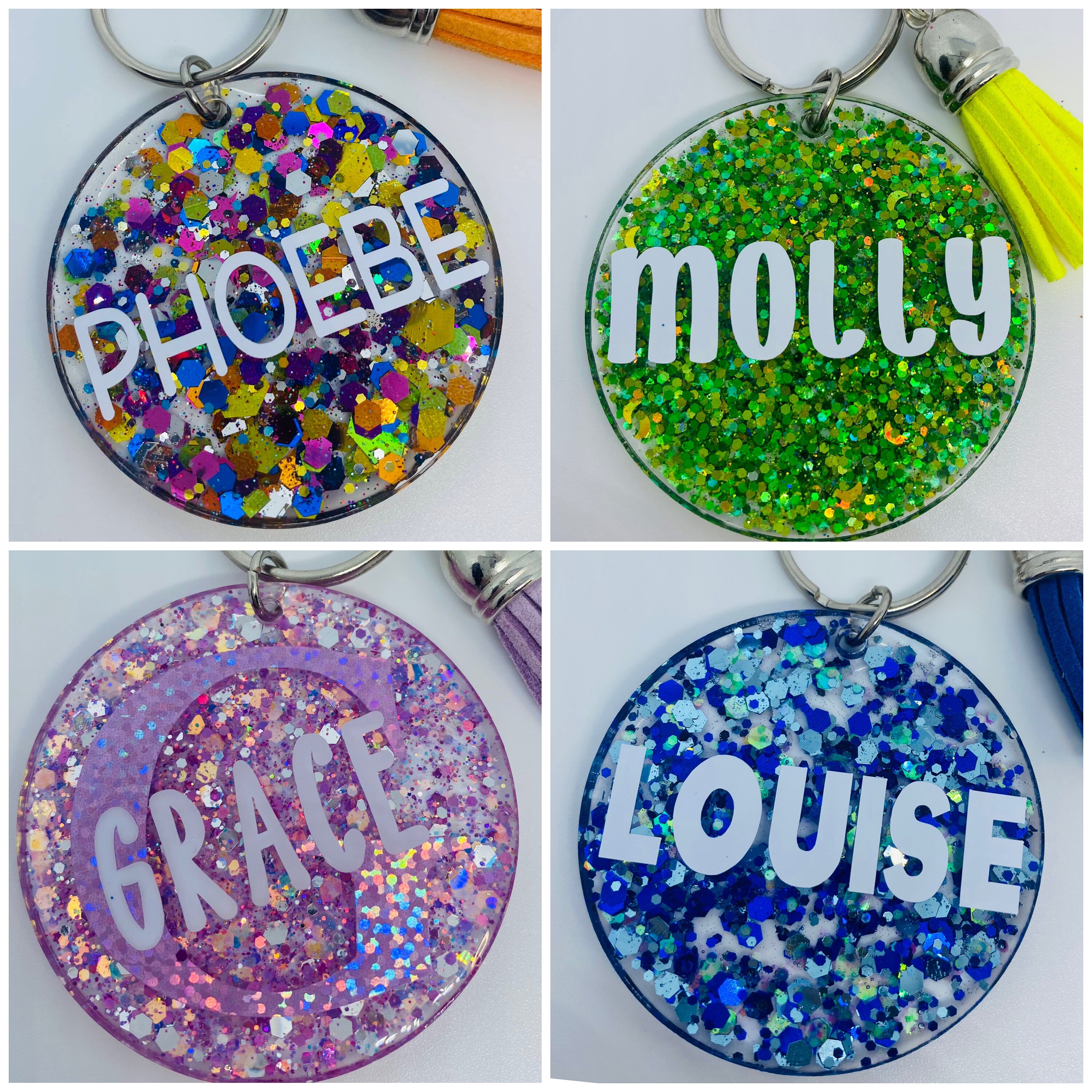 Personalised Acrylic Glitter Resin Disc Keychain With Tassel - Etsy