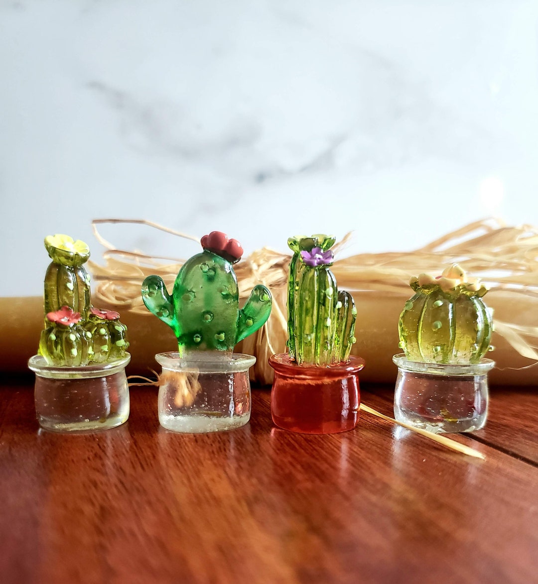 Miniature Cacti Pots - Set of 4 | Clear Colored Acrylic | Fairy Garden ...