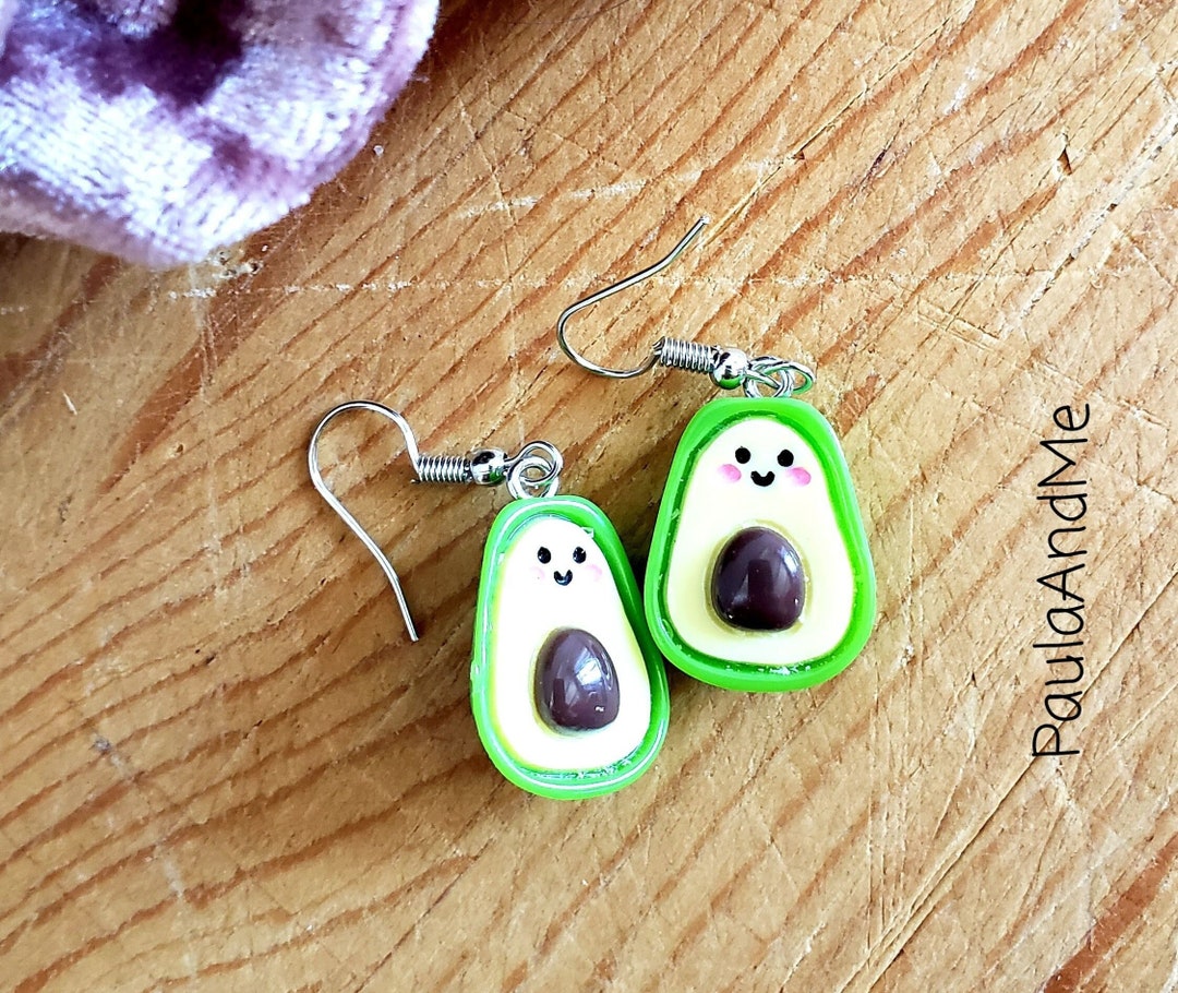 Kawaii Avocado Dangle Earrings | Stainless Steel Hooks - Etsy