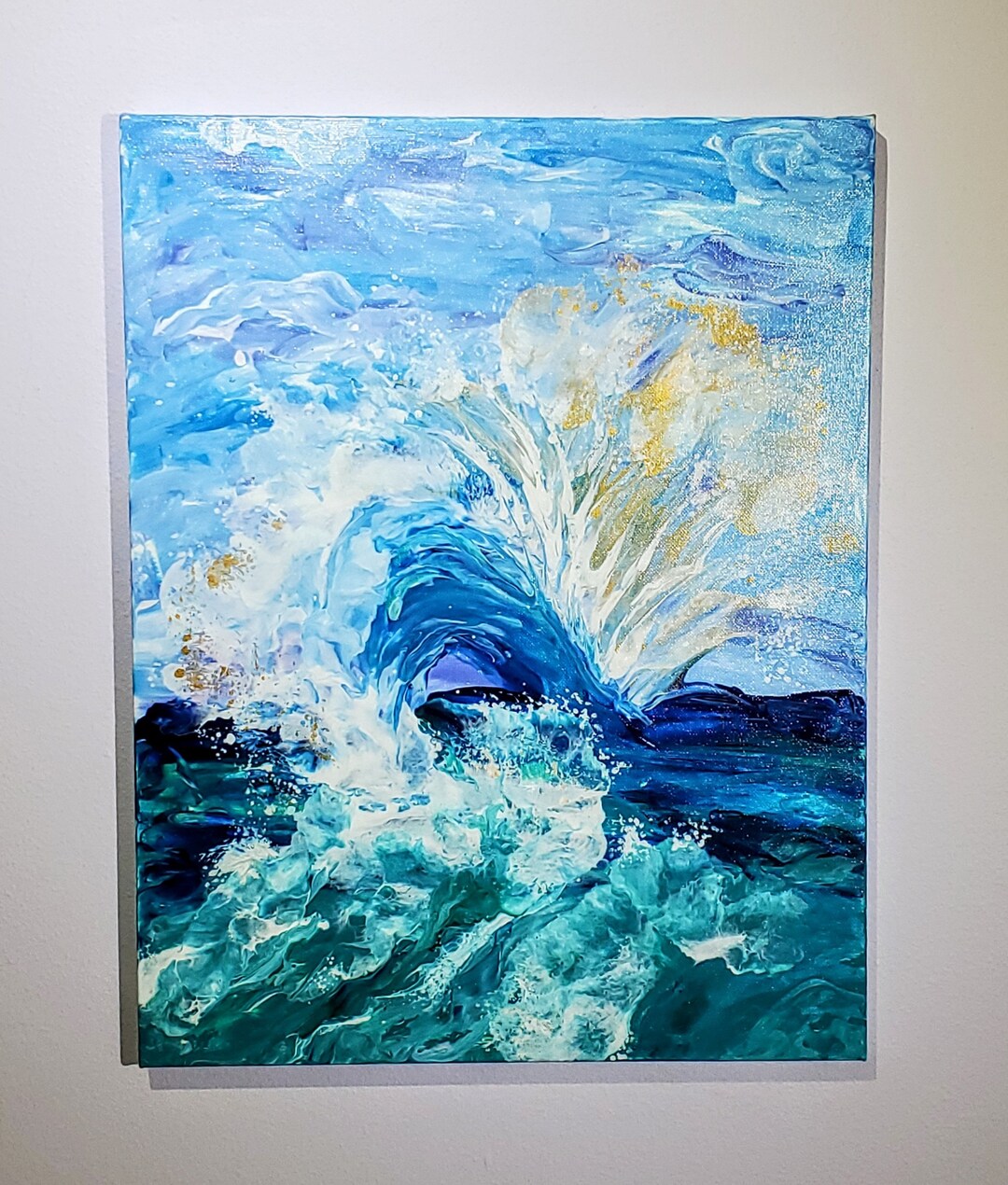 Acrylic Pour Ocean Wave Swipe Painting| Acrylic Pouring Beach Decor ...