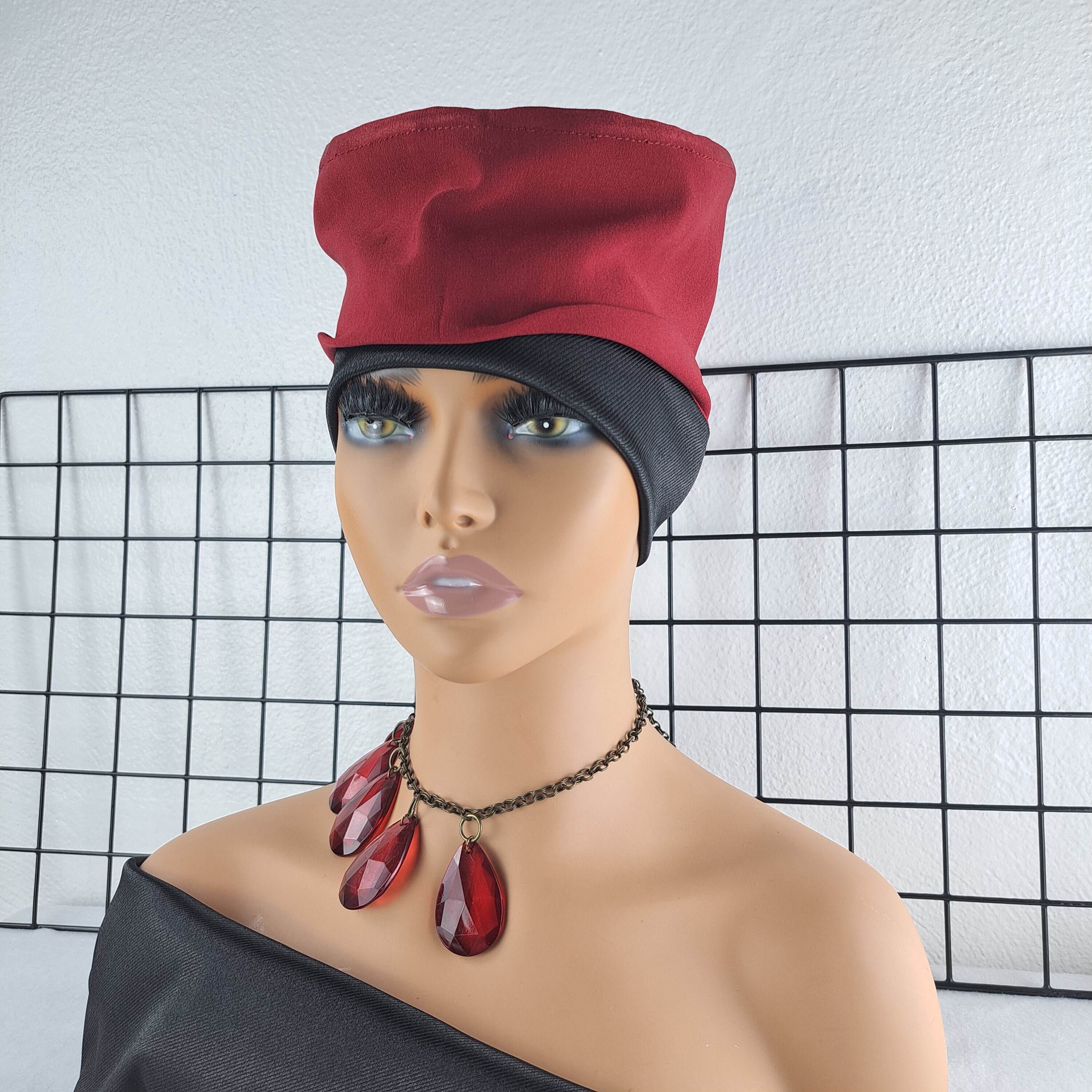 Turban, Flat Top, Brimless Hat, With Removable Scarf, and Satin Liner ...