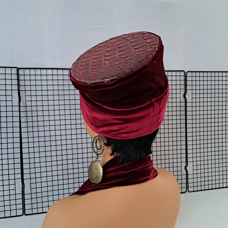 Flat Top Hat, Tilt Hat, Cloche Hat, Velvet Hat, Crocodile Skin Print Hat, Satin Lined Hat ...