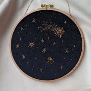 Handmade Starry Night Beaded Embroidery Art, Shooting Star - Etsy