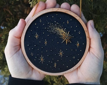 Star Night Embroidery, Embroidered Shooting Star Star Artwork, Star Art ...