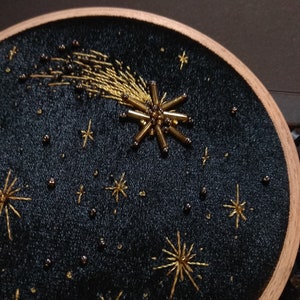 Star Night Embroidery, Embroidered Shooting Star Star Artwork, Star Art ...