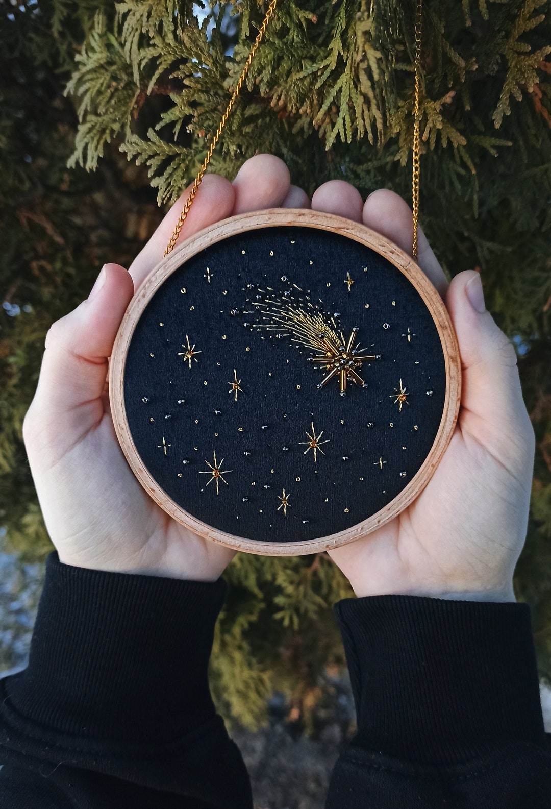 Star Night Embroidery, Embroidered Shooting Star Star Artwork, Star Art ...