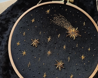 Star Night Embroidery, Embroidered Shooting Star Star Artwork, Star Art ...