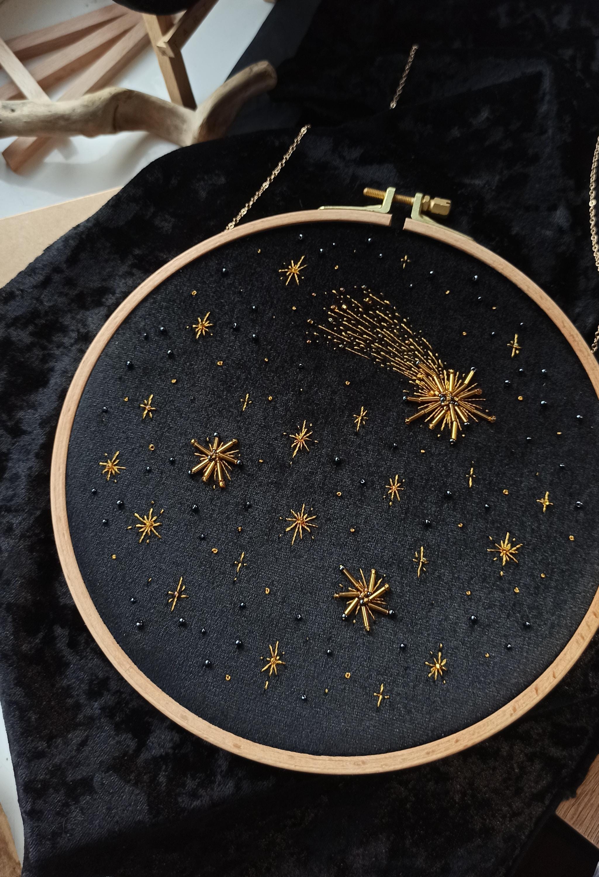 Star Night Embroidery, Embroidered Shooting Star Star Artwork, Star Art ...