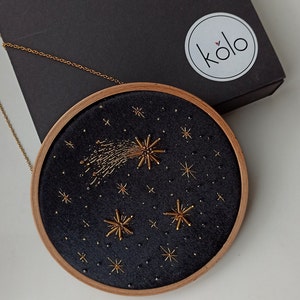 Beaded Starry Night Embroidery Art, Shooting Star, Framed - Etsy