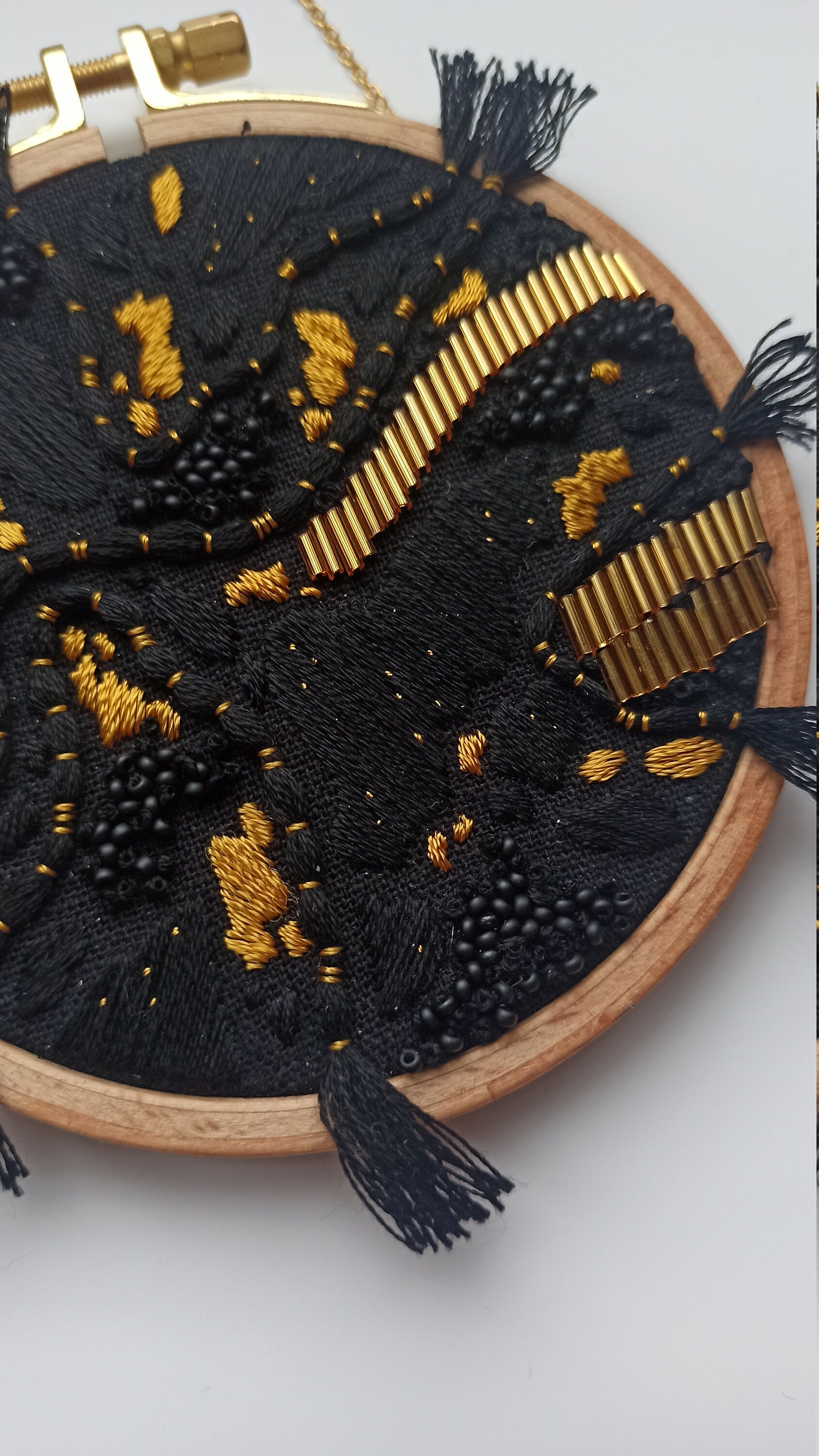 Embroidery Hoop Art, Modern Embroidery Black and Gold, Abstract Wall ...