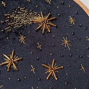 Star Night Embroidery, Embroidered Shooting Star Star Artwork, Star Art ...