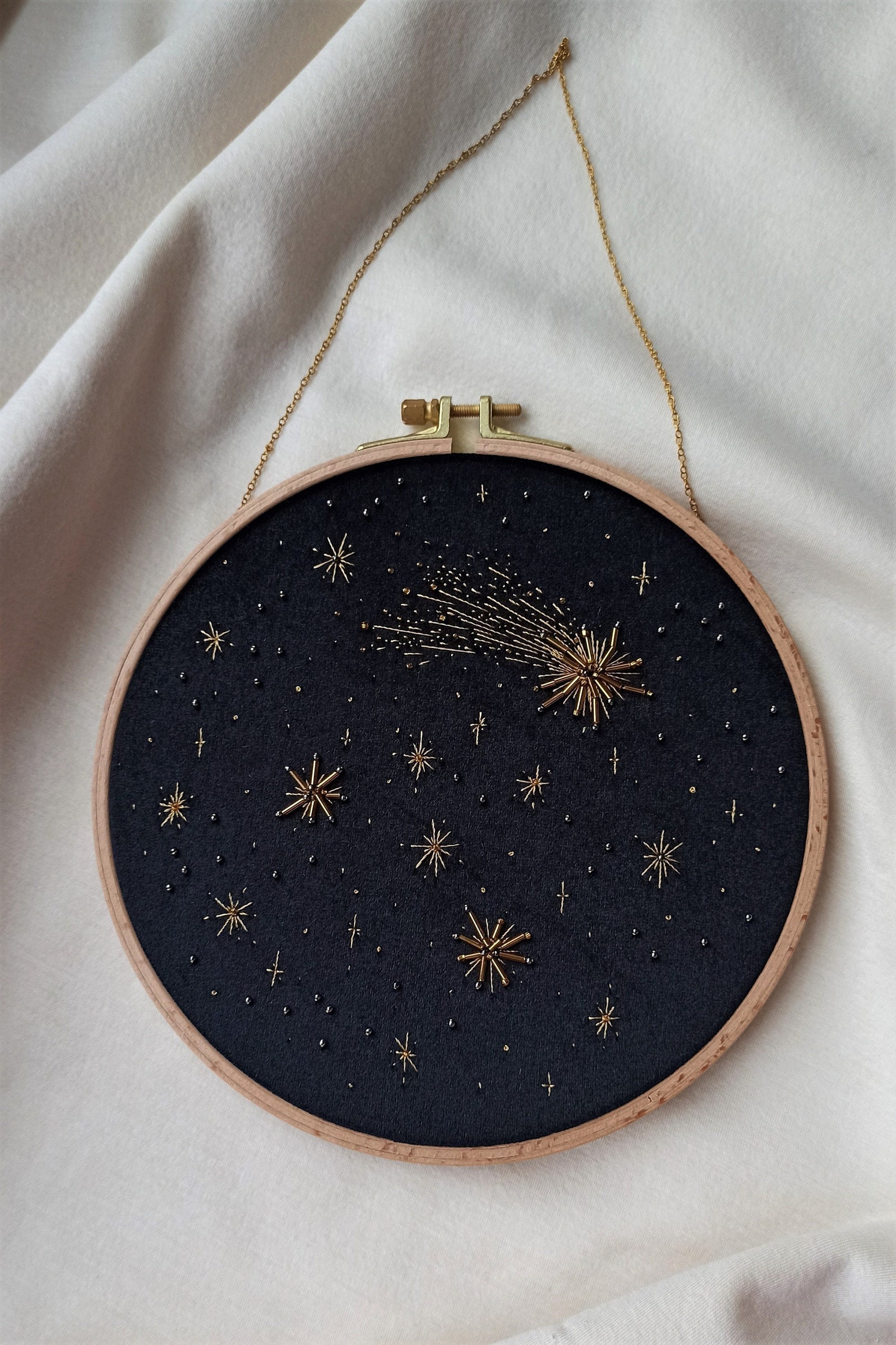 Handmade Starry Night Beaded Embroidery Art, Shooting Star - Etsy