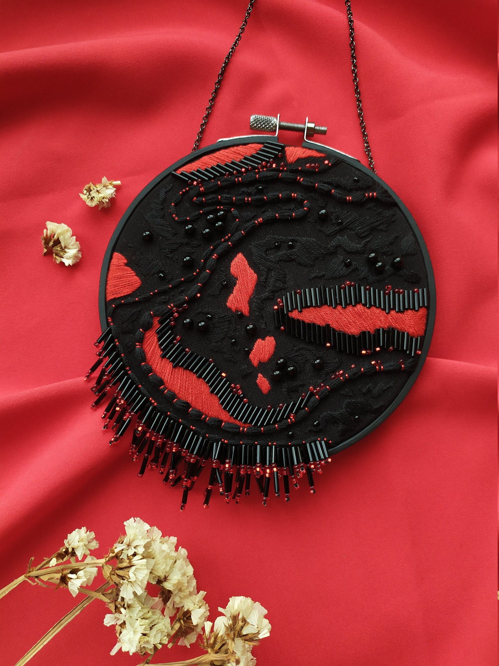 Original Embroidery Art Beaded Blackwork Embroidery - Etsy