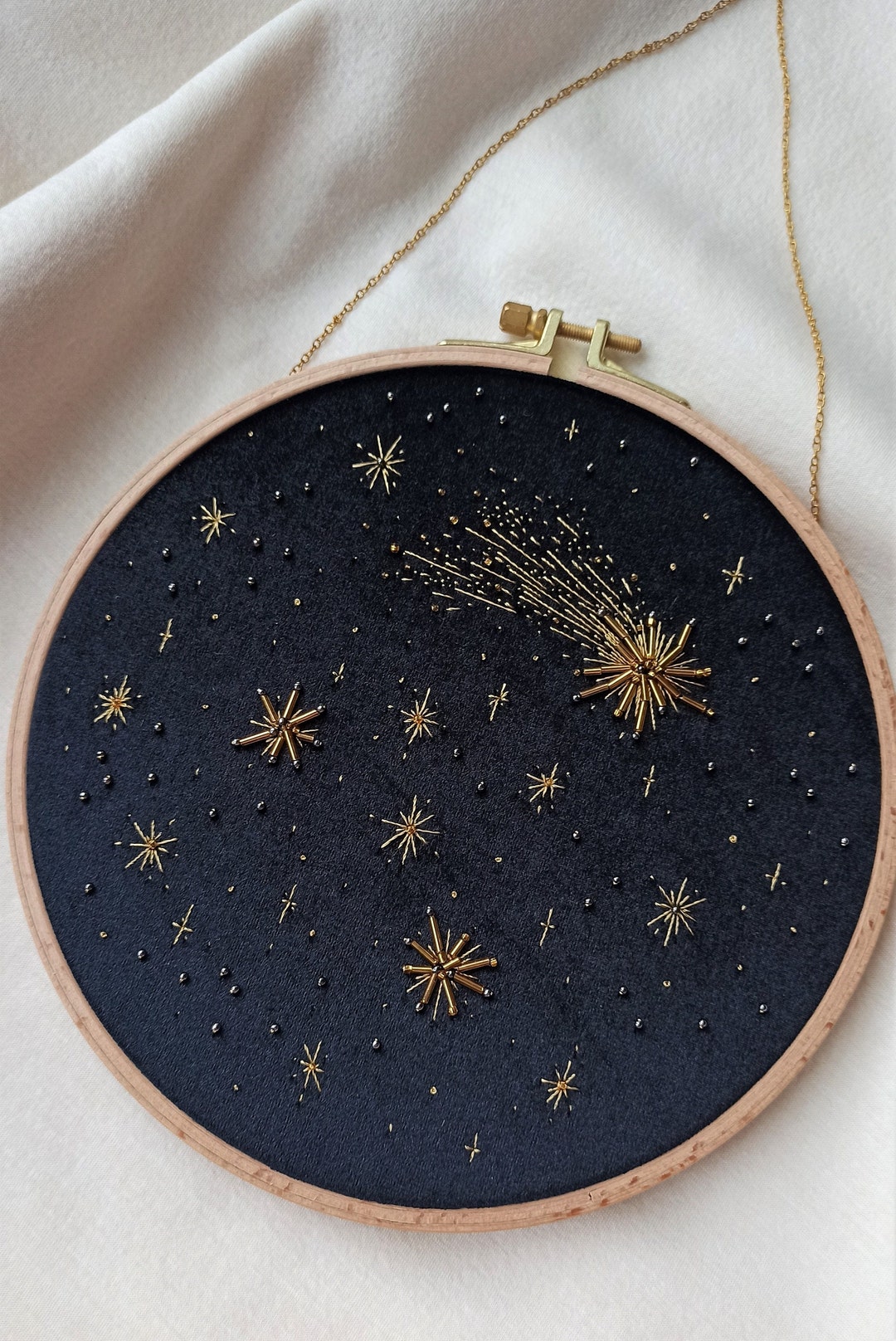 Star Night Embroidery, Embroidered Shooting Star Star Artwork, Star Art ...
