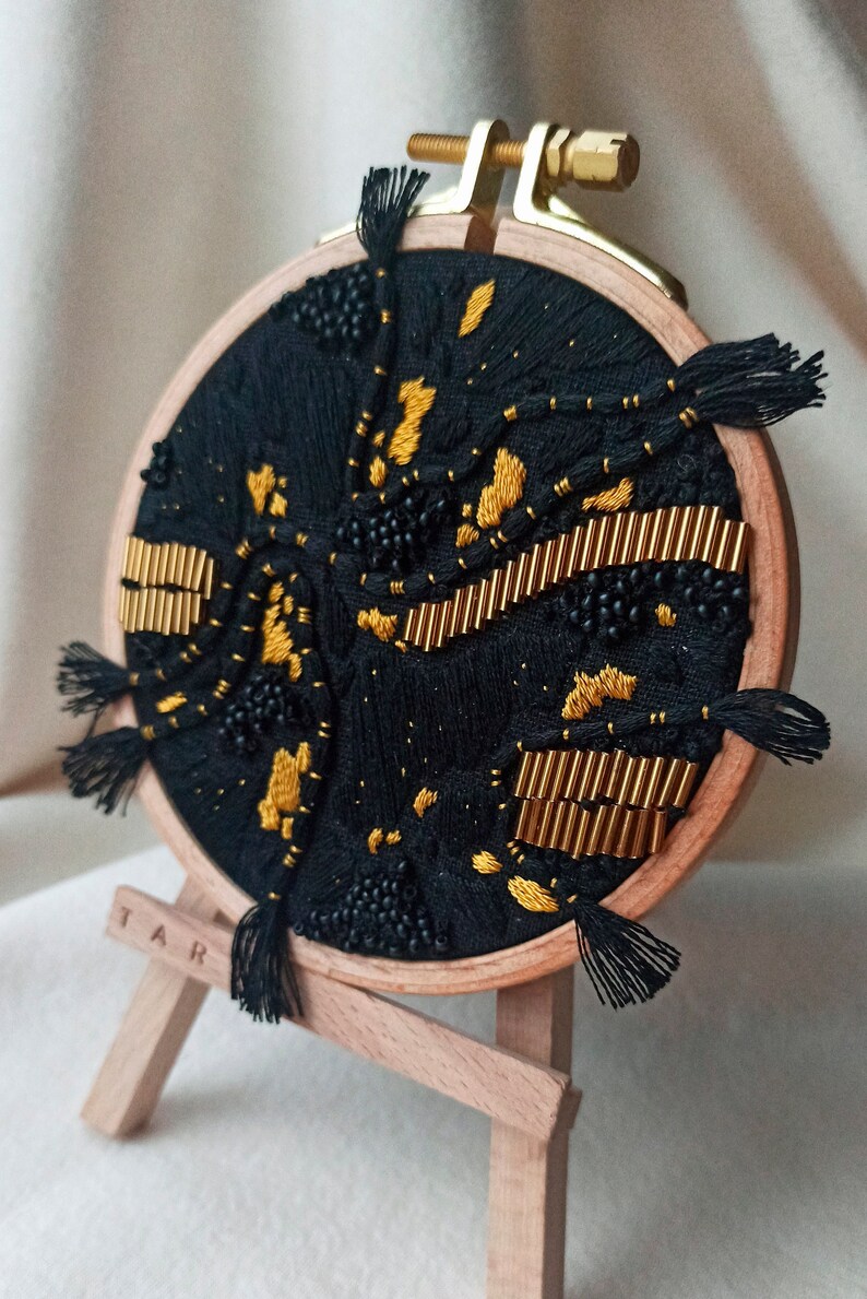 Embroidery Hoop Art, Modern Embroidery Black and Gold, Abstract Wall ...