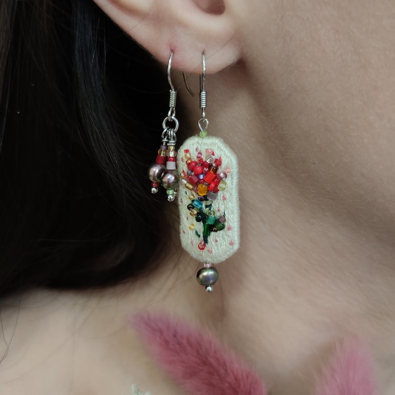 Embroidered Earrings - Etsy