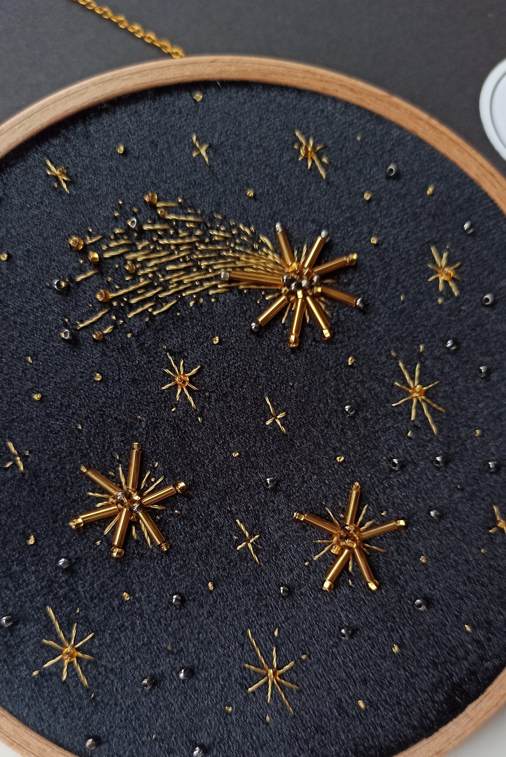 Beaded Starry Night Embroidery Art, Shooting Star, Framed - Etsy UK