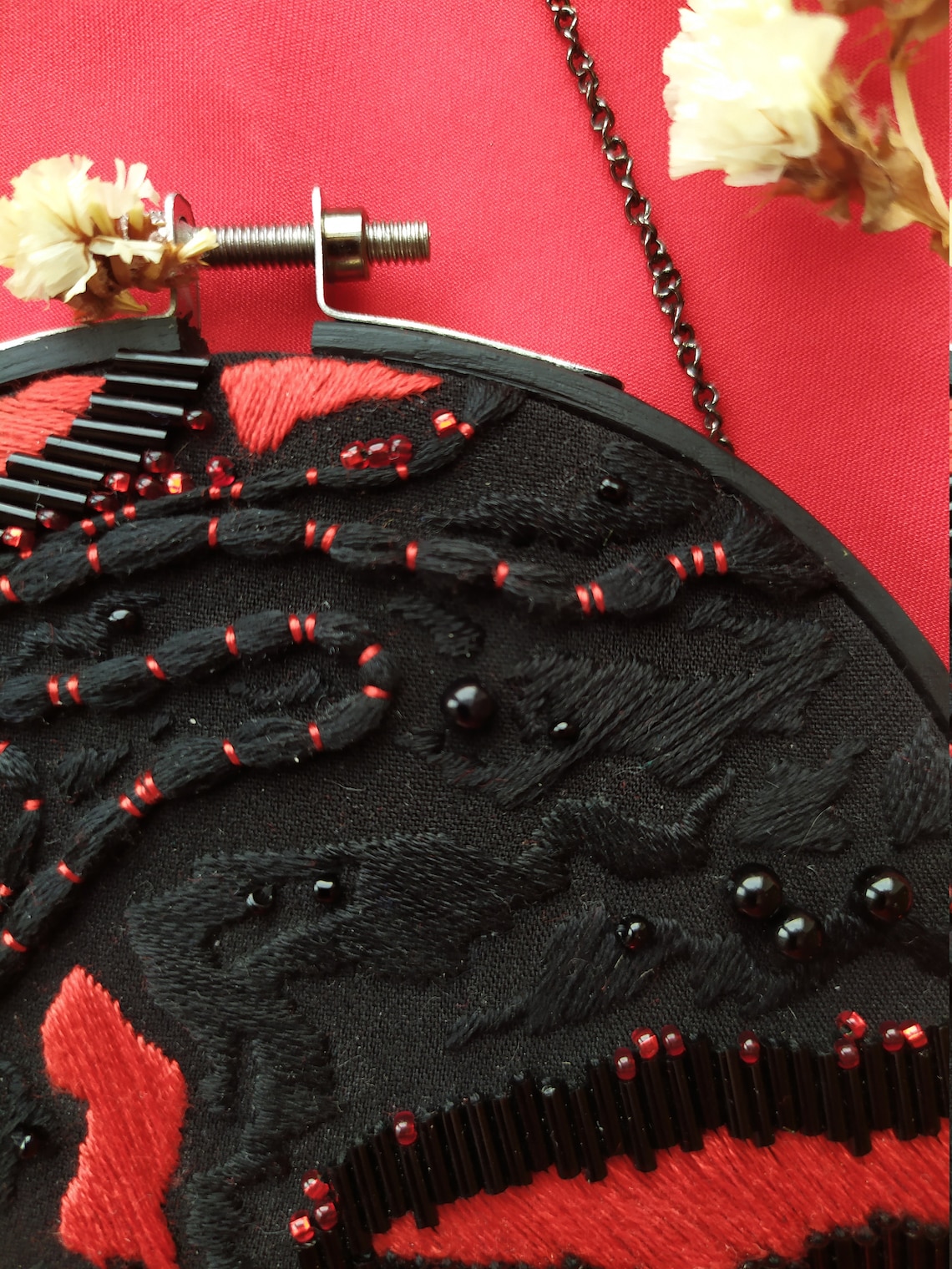 Original Embroidery Art Beaded Blackwork Embroidery - Etsy