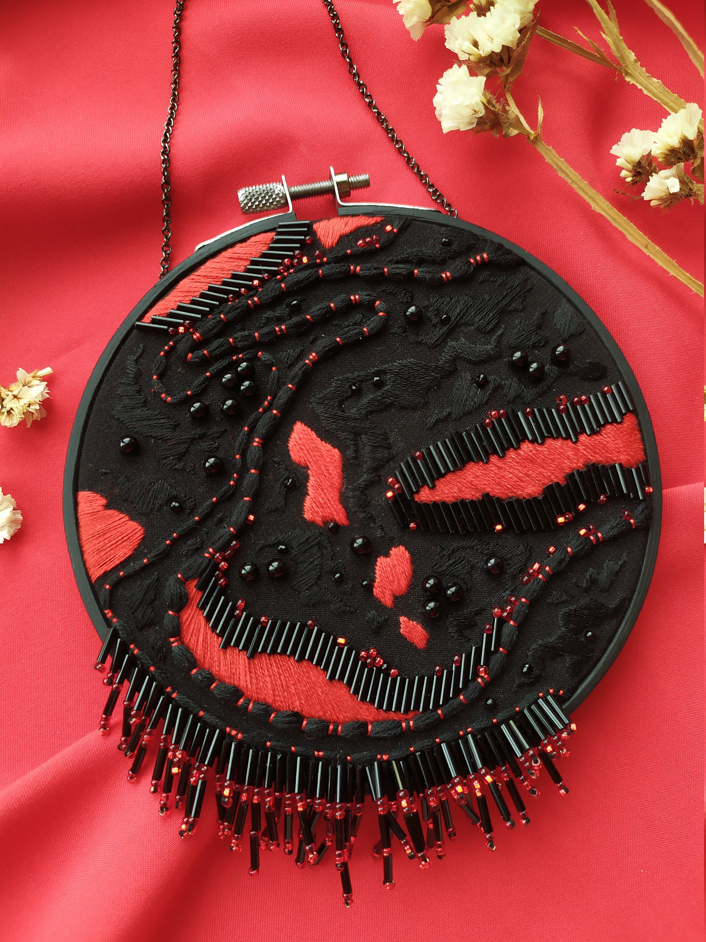 Original Embroidery Art Beaded Blackwork Embroidery - Etsy