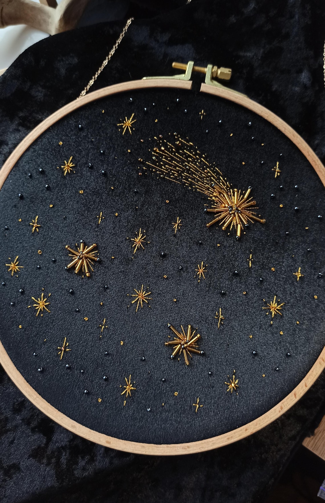 Handmade Starry Night Beaded Embroidery Art, Shooting Star - Etsy