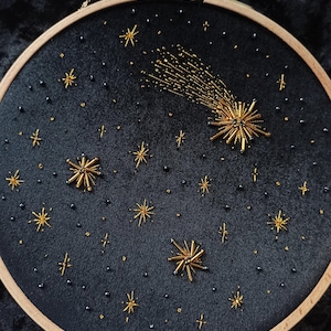 Handmade Starry Night Beaded Embroidery Art, Shooting Star - Etsy