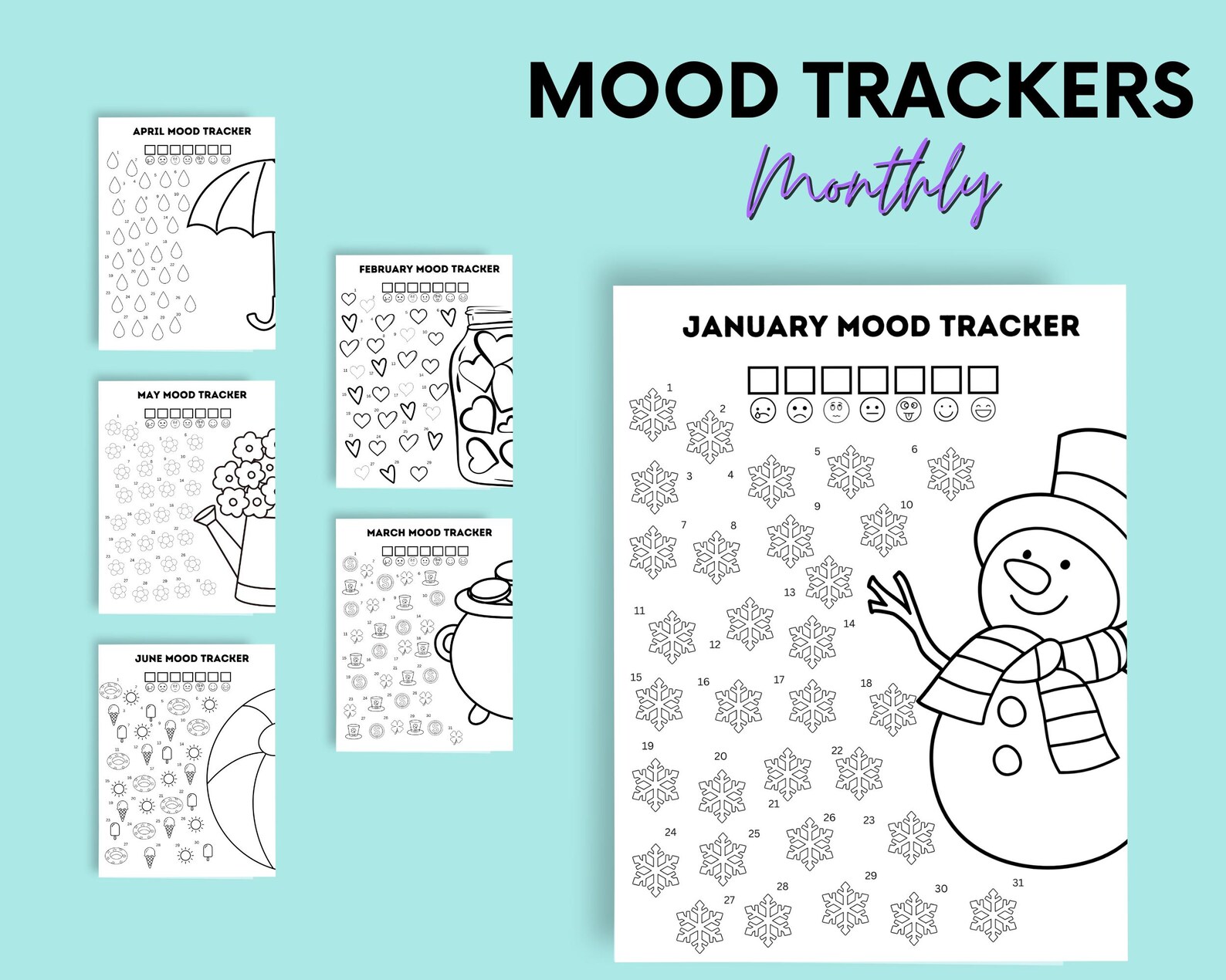 Printable Monthly Mood Tracker: Mental Health Journal (digital Download ...