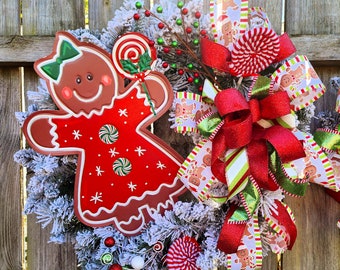 Sparkling Fun Whimsical Gingerbread Man Christmas Wreath., Gingerbread ...