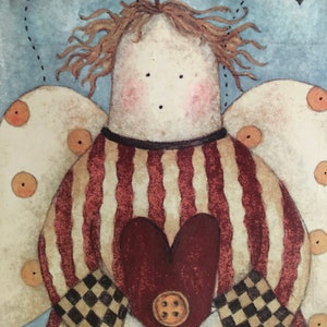 Vintage Debbie Mumm Primative Angel House Flag, Wall Hanging, Folkart ...