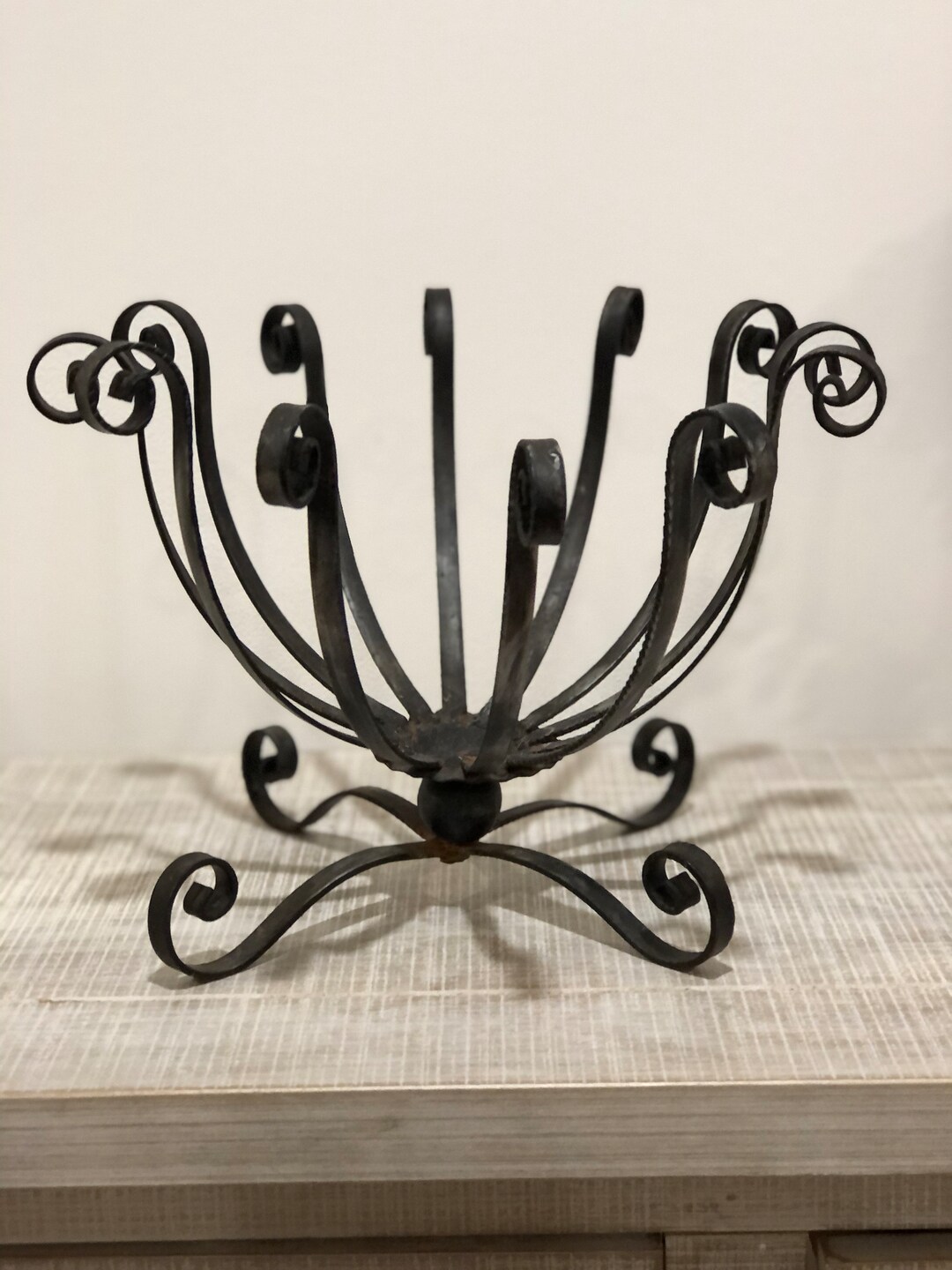 Vintage Black Metal Planter Basket With Scrolled Legs and Arms Unique ...