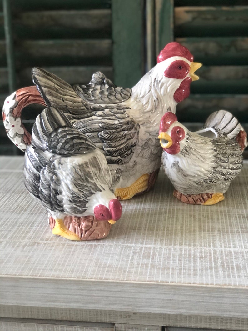 Vintage Rooster Teapot Set: Farmhouse Kitchen Decor - Etsy