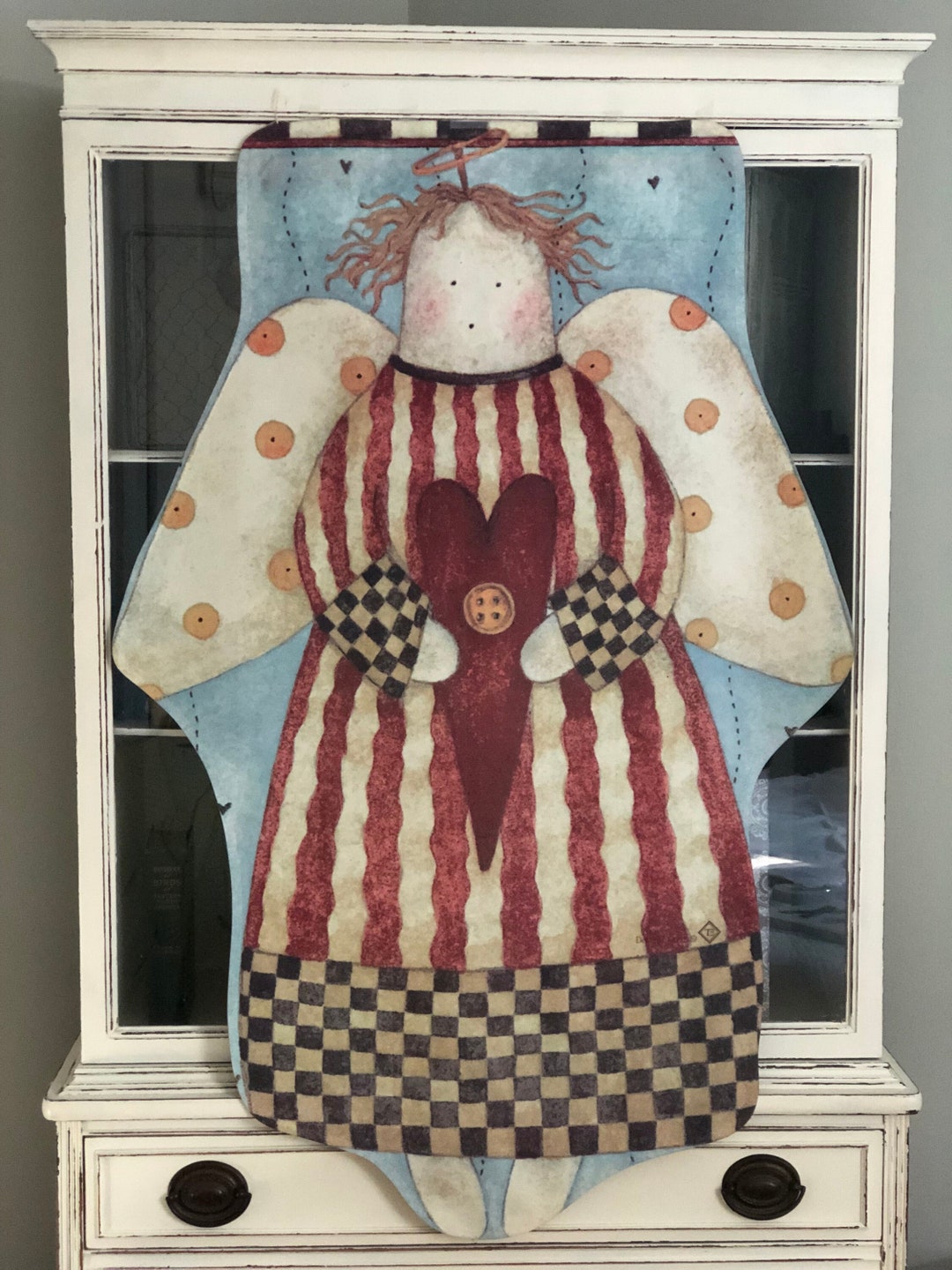 Vintage Debbie Mumm Primative Angel House Flag, Wall Hanging, Folkart ...