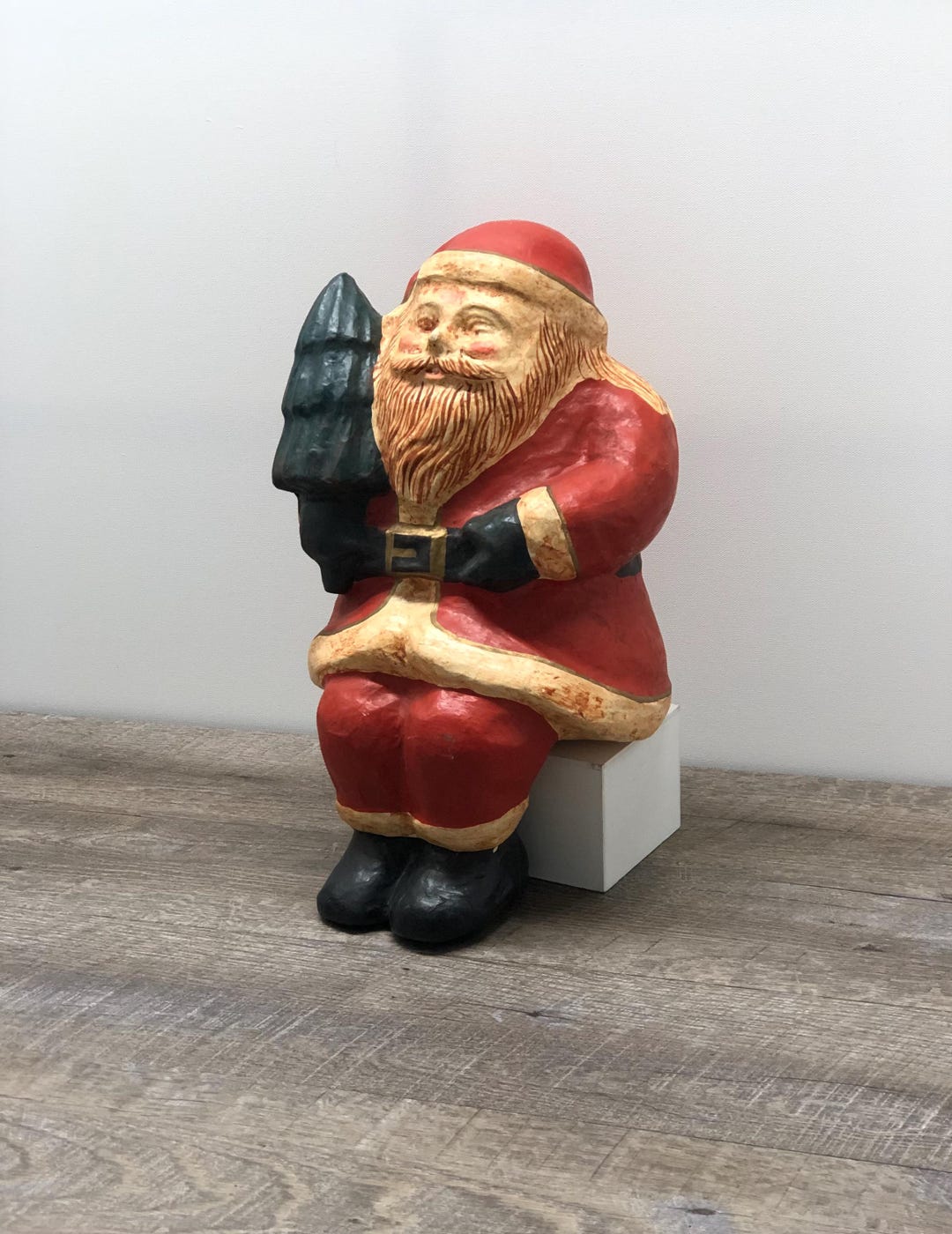 Santa Clause Tree Topper 3D Paper Mache Santa Santa Shelf Sitter ...