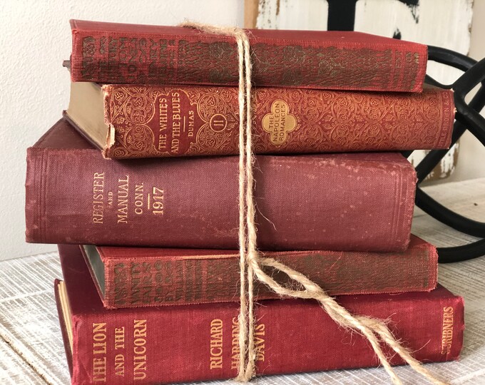 Red Vintage Books; Antique Red Books; Decorative Red Books; Old Red ...