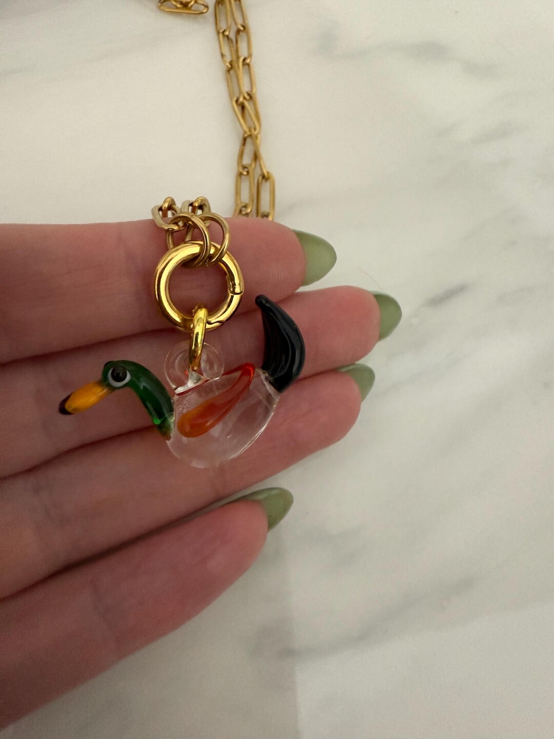 Mallard Duck Charm Necklace|handblown Glass Duck Charm Jewelry| Gold ...