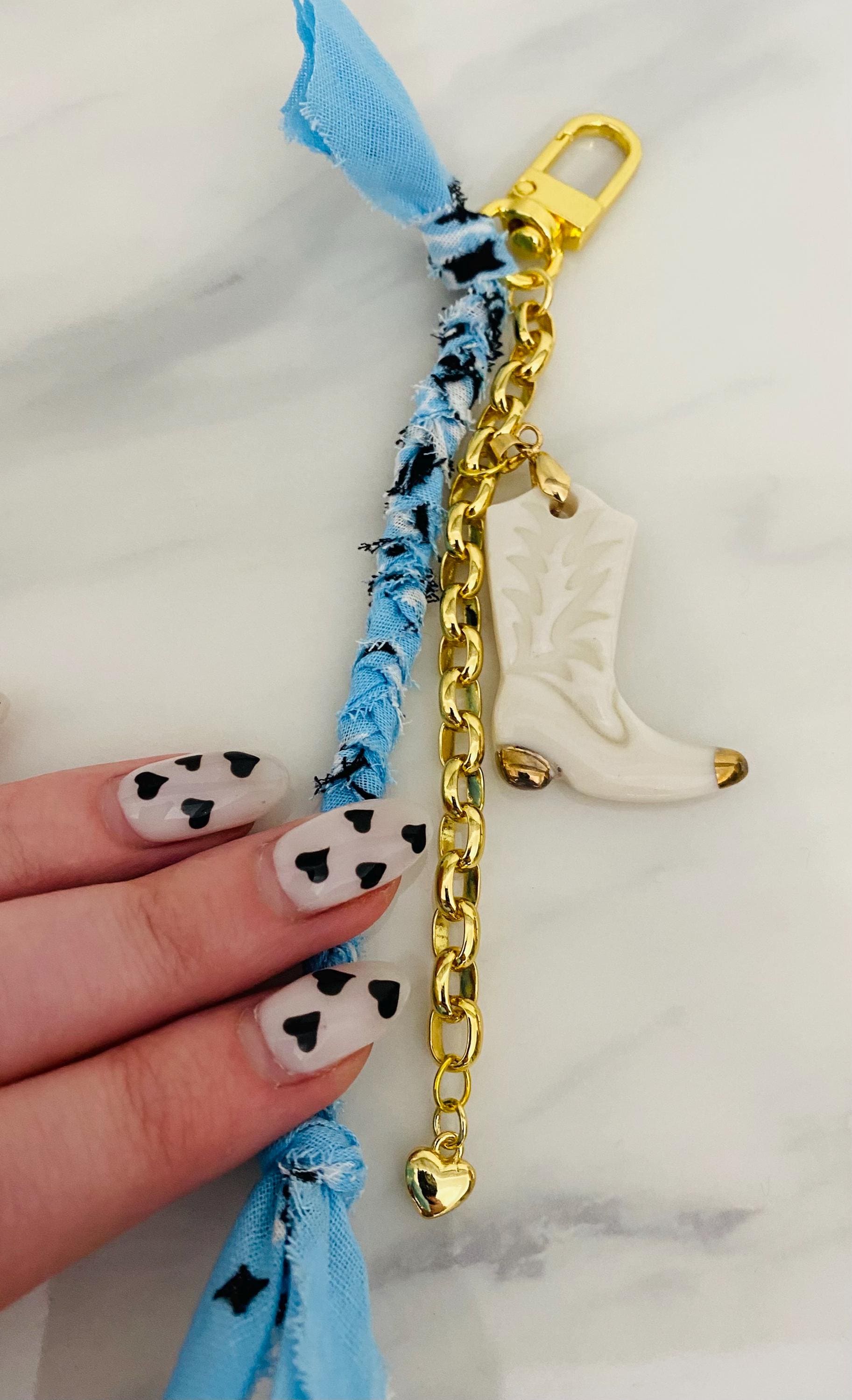 Cowboy Boot Western Bag Charm | Coastal Cowgirl Bag Keychain Bandana ...