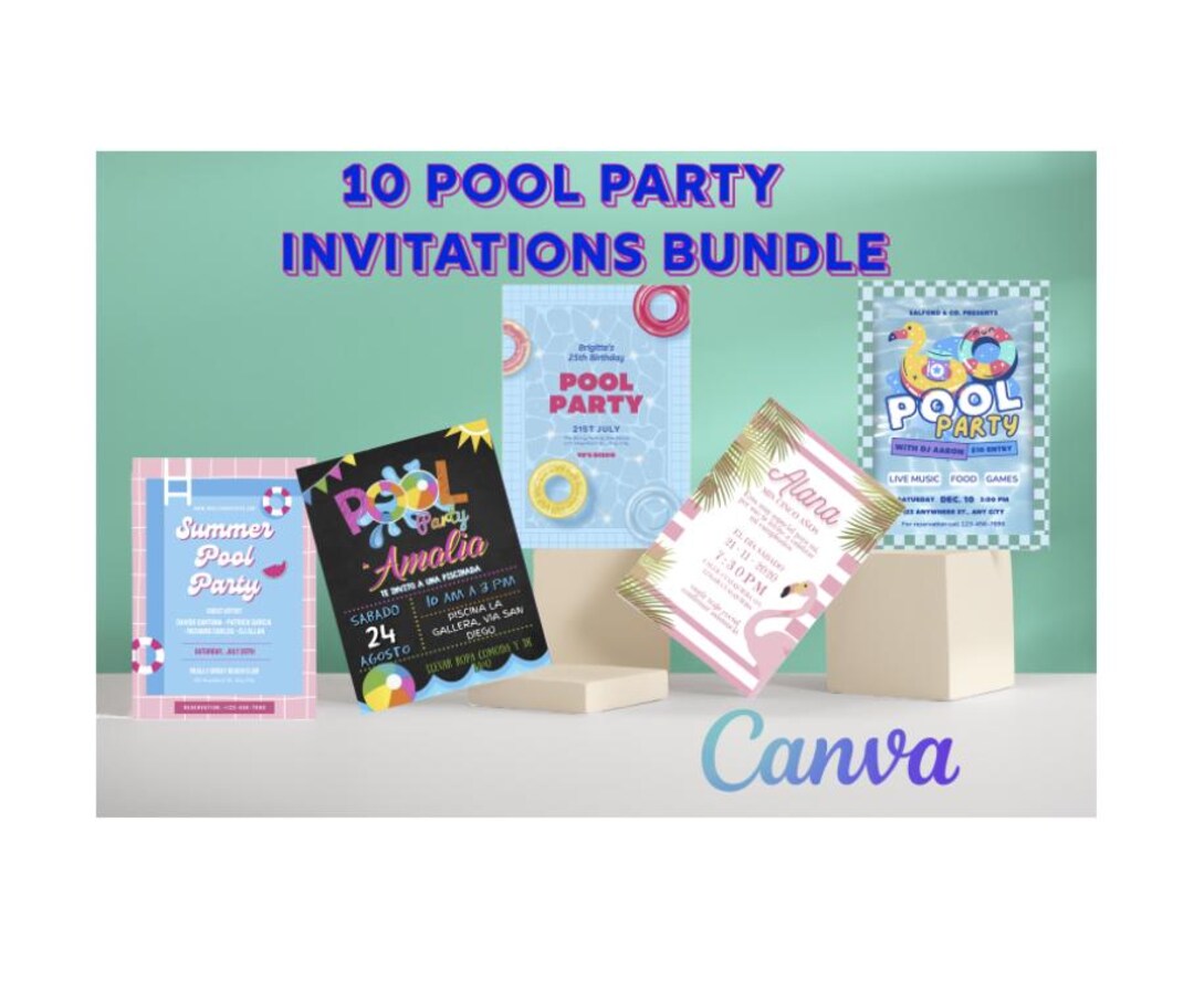 10 Pool Party Themed Invitations, Printable Birthday Template, Pool ...