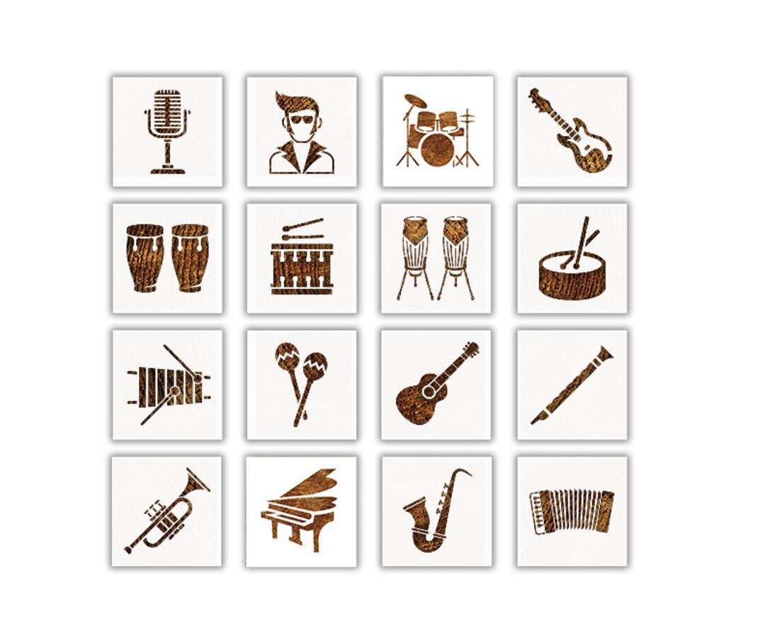 Musical Instruments Stencil 12 Pack 4x4 Reusable Color, Draw, & Paint ...