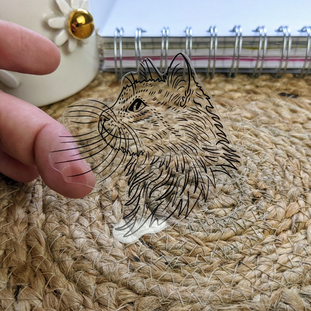 Line Drawing Long Hair Cat Clear Sticker - Etsy UK