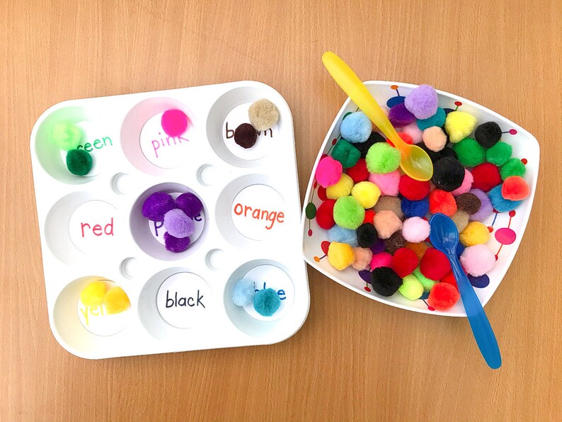 A Pom-pom Color Sorting Sensory Activity for Young Children, Small ...