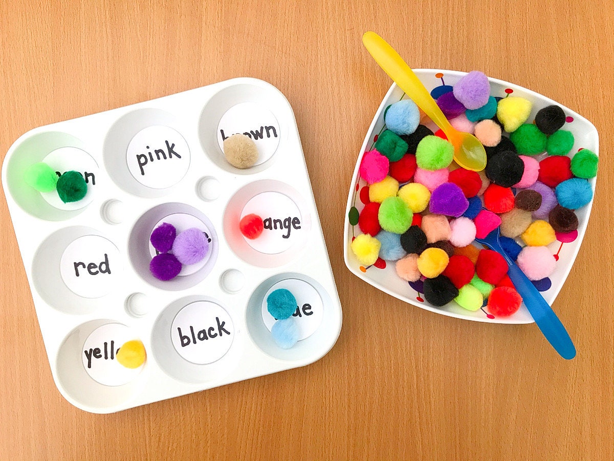A Pom-pom Color Sorting Sensory Activity for Young Children, Small ...