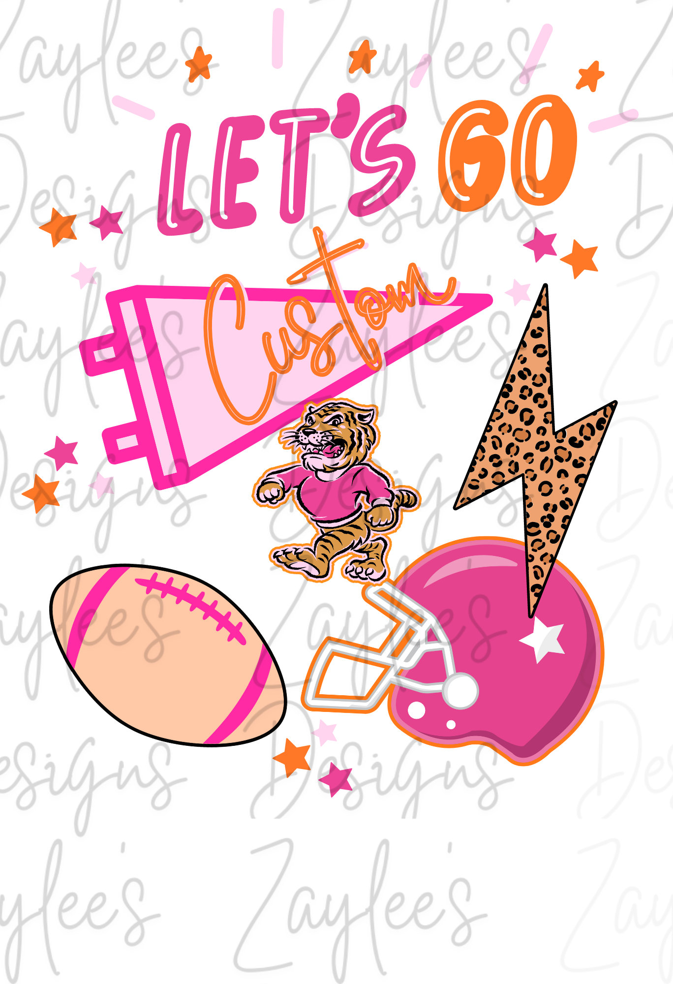 Custom Preppy Football Digital Download Pink Football PNG Custom Mascot ...