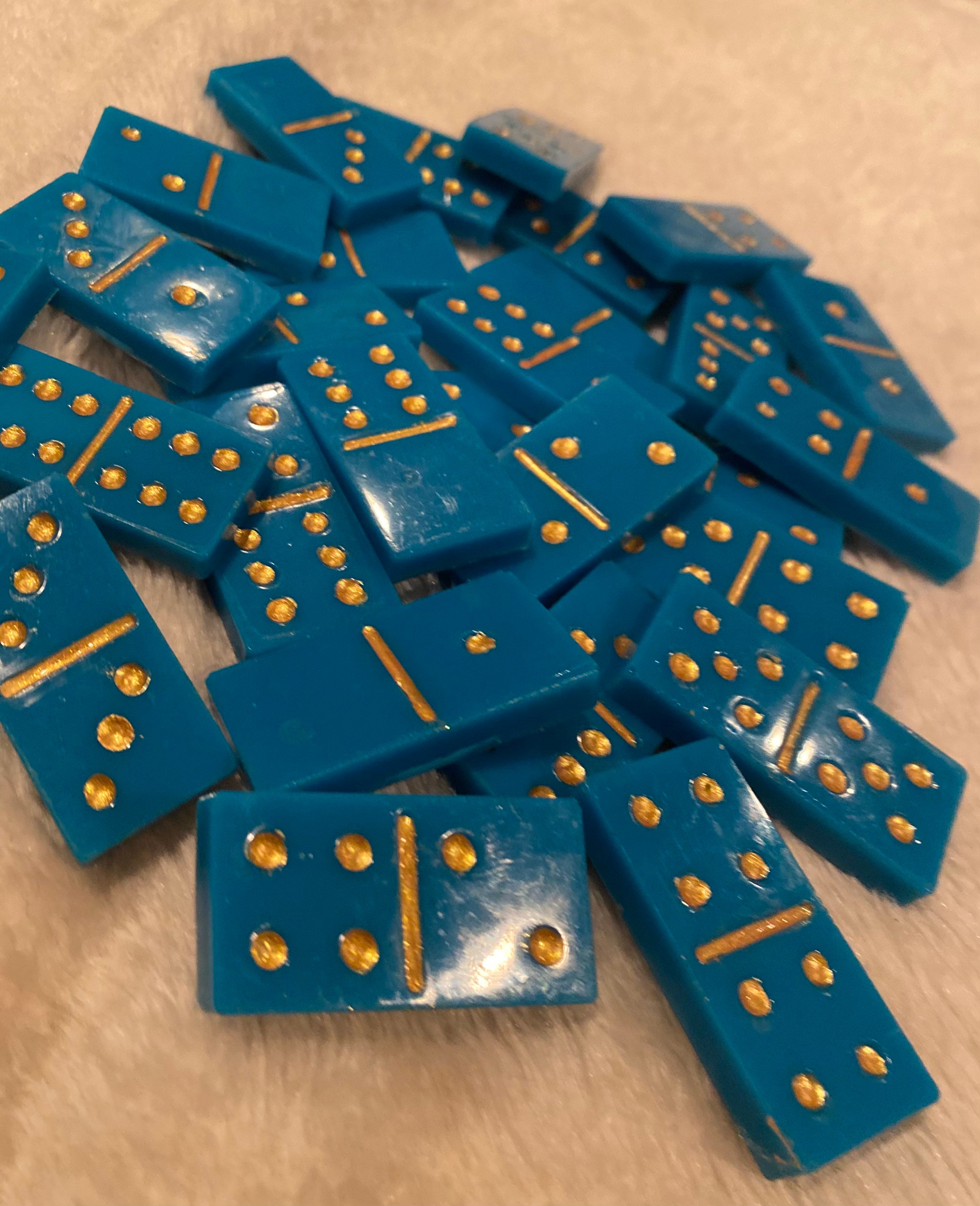 Dominoes in Bahama blue and drizzled gold standard set | Etsy