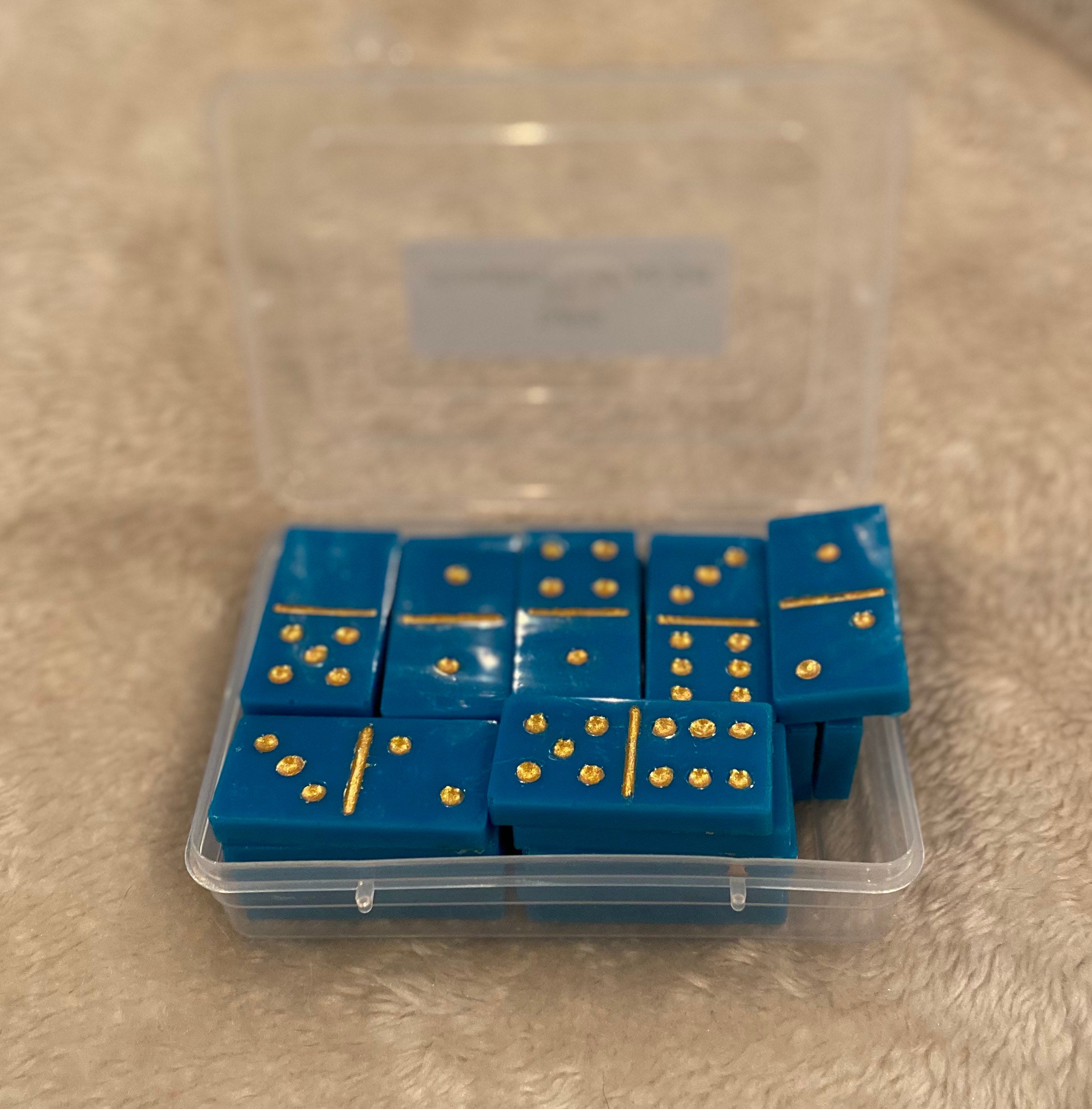 Dominoes in Bahama blue and drizzled gold standard set | Etsy
