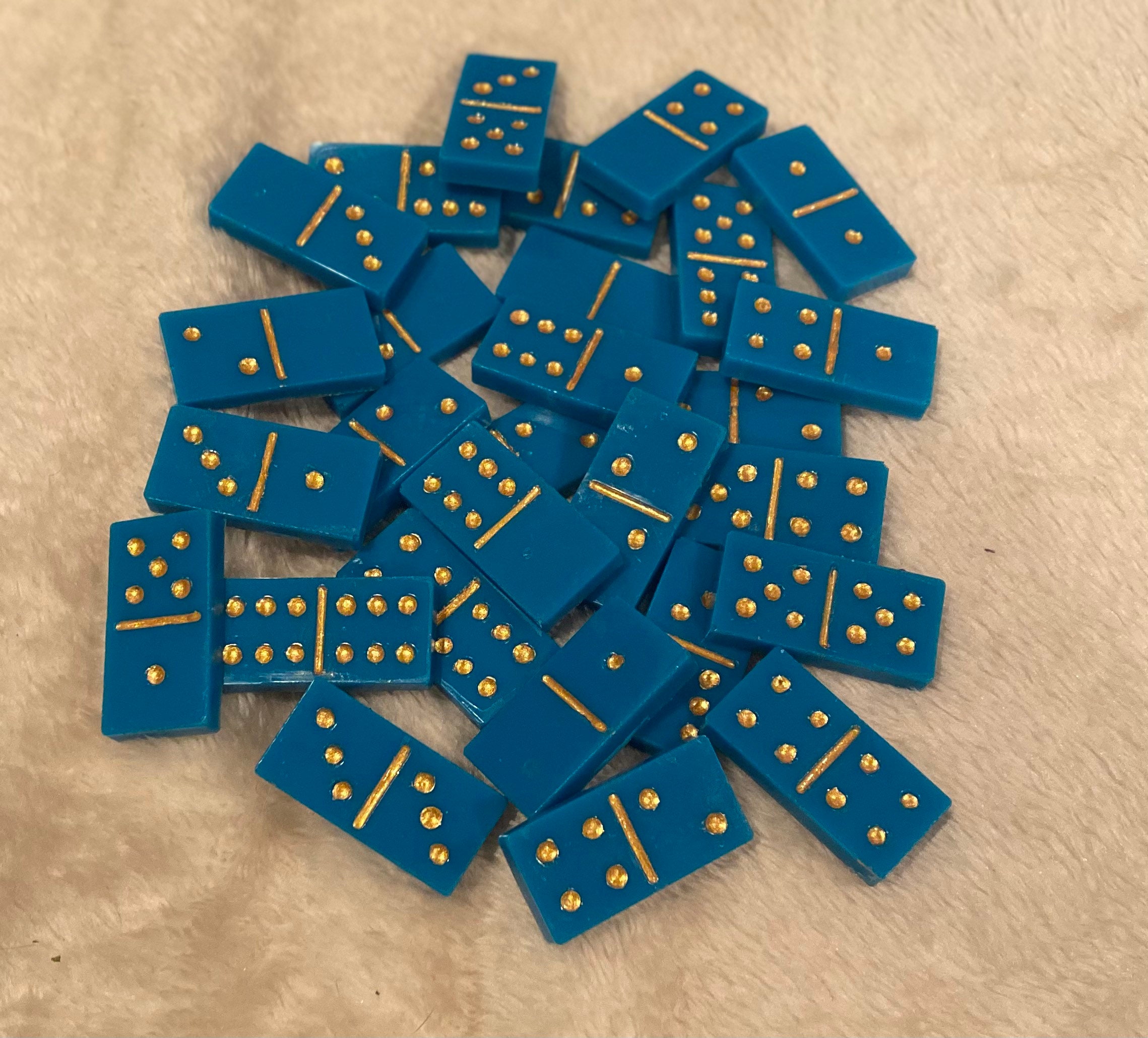 Dominoes in Bahama blue and drizzled gold standard set | Etsy