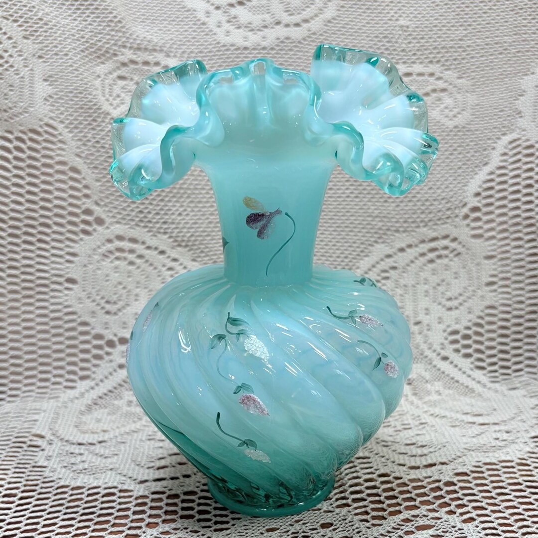 Fenton Stiegel Blue Opalescent Overlay Spiral Swirl Vase - Etsy